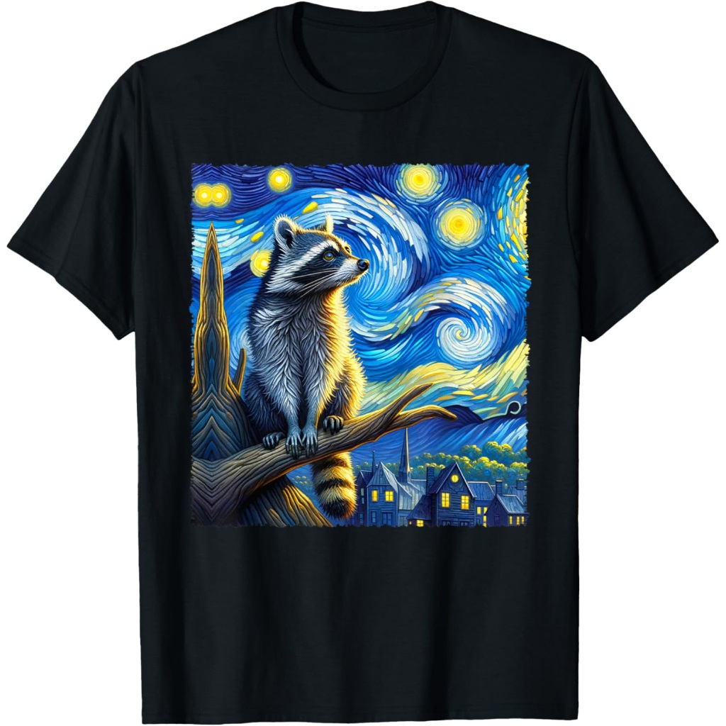 Jual Kaos Rakun yang Tertekan Lukisan Malam Berbintang Rakun Van Gogh ...