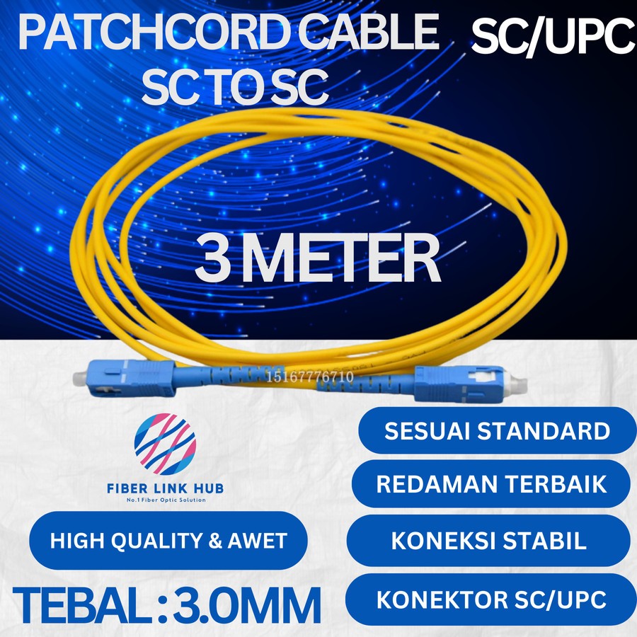 Jual Patchcord 3M 3 Meter 3MM SC UPC Kabel Fiber Optic FO Single Mode Kuning Patch Cord | Shopee ...
