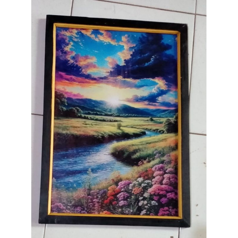 Jual hiasan dinding lukisan cetak matahari terbit sunrise plus Bingkai ...