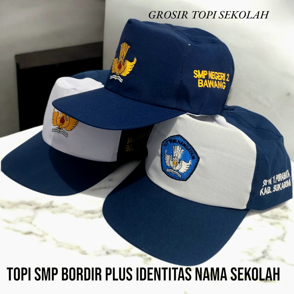 Jual TOPI SMP BORDIR PLUS IDENTITAS SEKOLAH | Shopee Indonesia