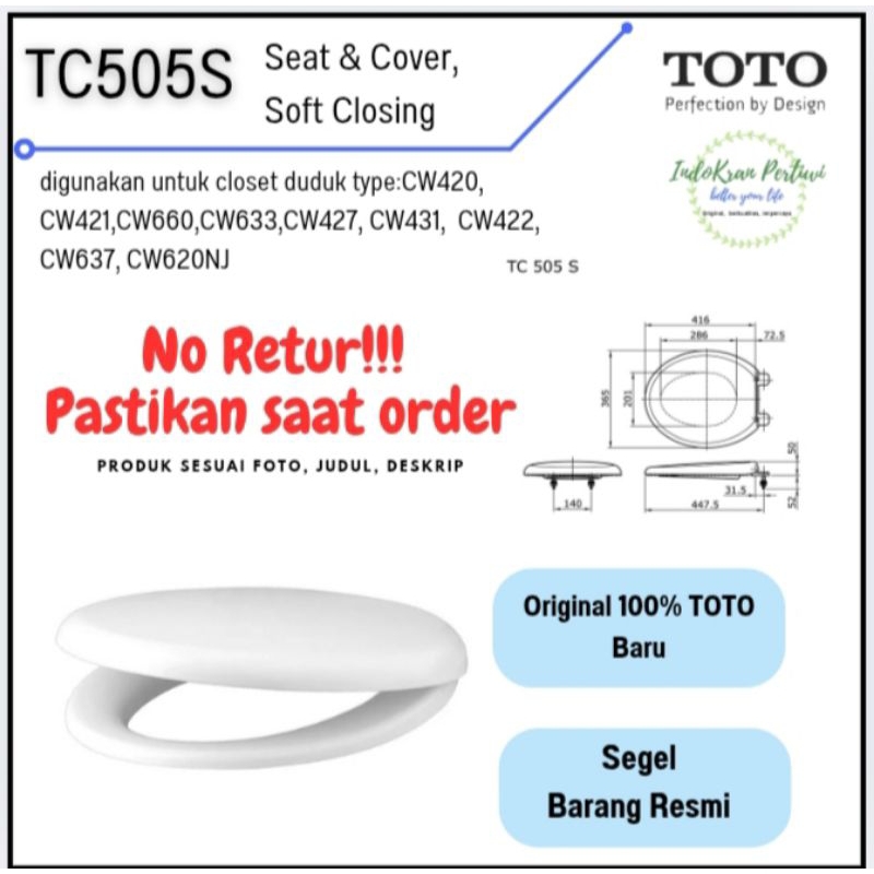 Jual Tutup Closet Duduk TOTO TC505S (SOFT CLOSING) /Tutup Kloset TOTO ...