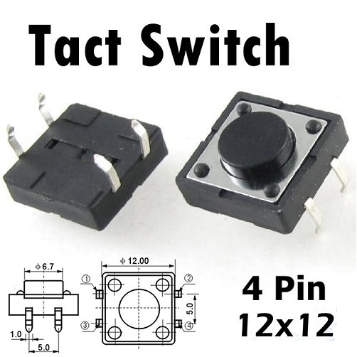 Jual 5 Pcs Tactile Tact Switch PCB Momentary 12x12 4.3mm Push Button ...