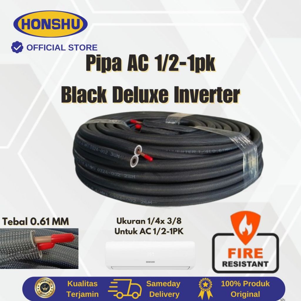 Jual Pipa AC 1/2-1pk Ukuran 1/4 x 3/8 Honshu Black Deluxe Inverter ...