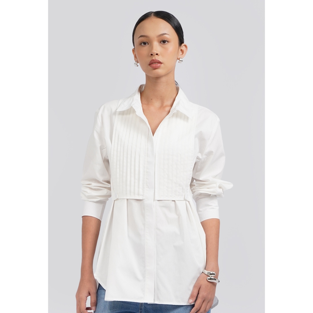 Jual Executive Long Sleeve Tunic with Front Pleat Details Off White ...