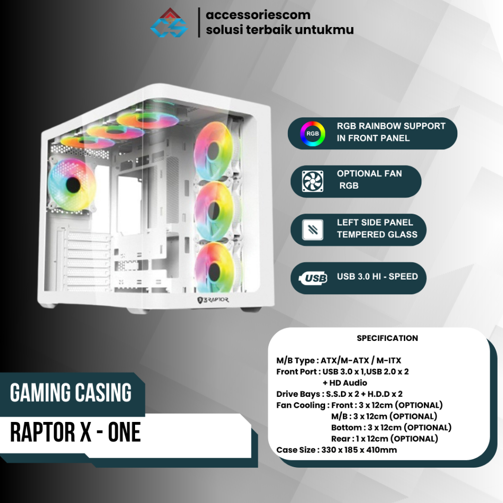Jual Casing Gaming Raptor X-One White | ATX/M-ATX/ITX - USB 3.0 ...