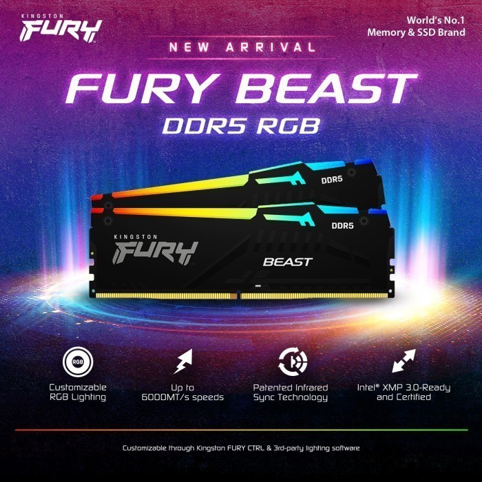 Jual KINGSTON FURY BEAST RGB BLACK XMP DDR5 PC5-48000 6000MHz 16GB ( 2x8GB ) KF560C36BBEAK2-16 ...