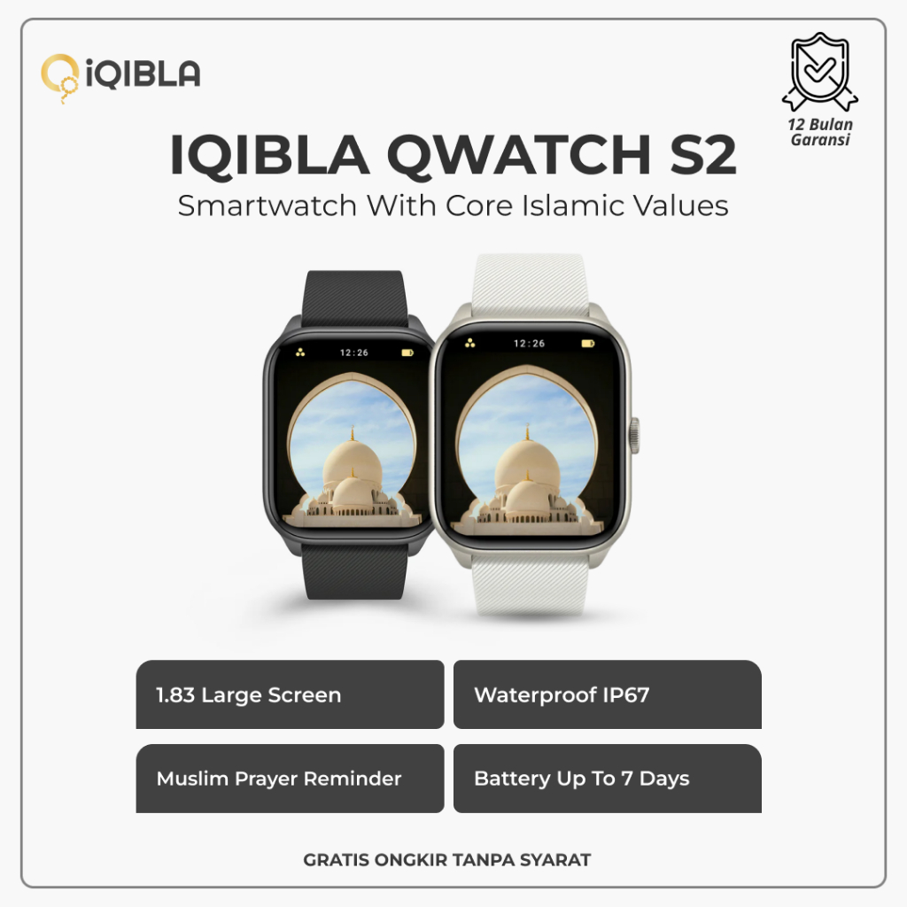 Jual iQibla QWatch S2 1.83 Inch | Quran Watch | Smartwatch Bluetooth Phone Call | Shopee Indonesia