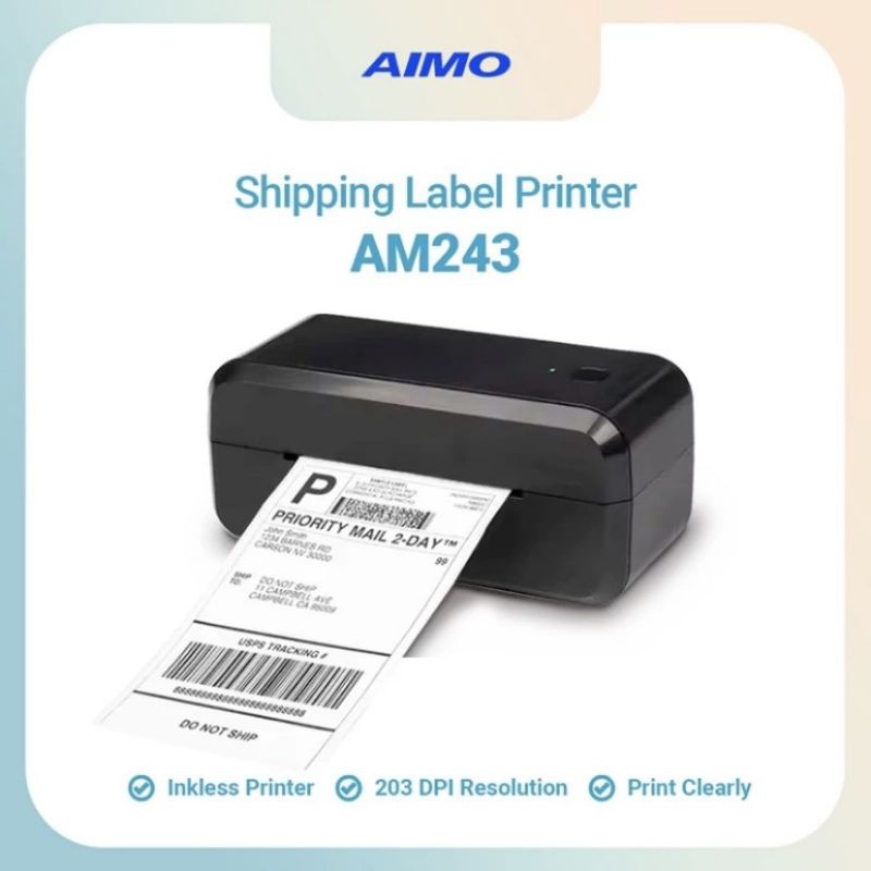 Jual Toko Ibuk Dina | AIMO AM243 Barcode Label Printer Thermal Printer Resi Sticker Inkless ...