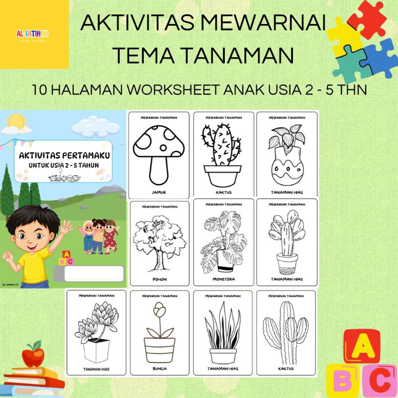 Jual 10 HALAMAN WORKSHEET MEWARNAI TEMA TANAMAN LEMBAR TUGAS ANAK USIA ...