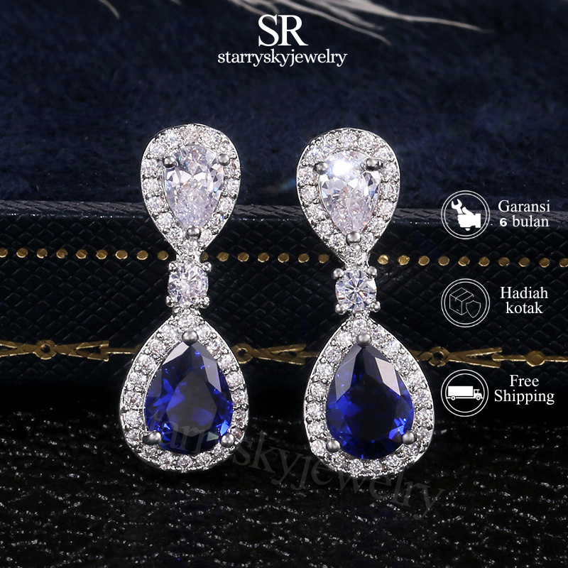 Jual Anting Perak Wanita Anti Karat Anting Warna Berlian Safir Titanium ...