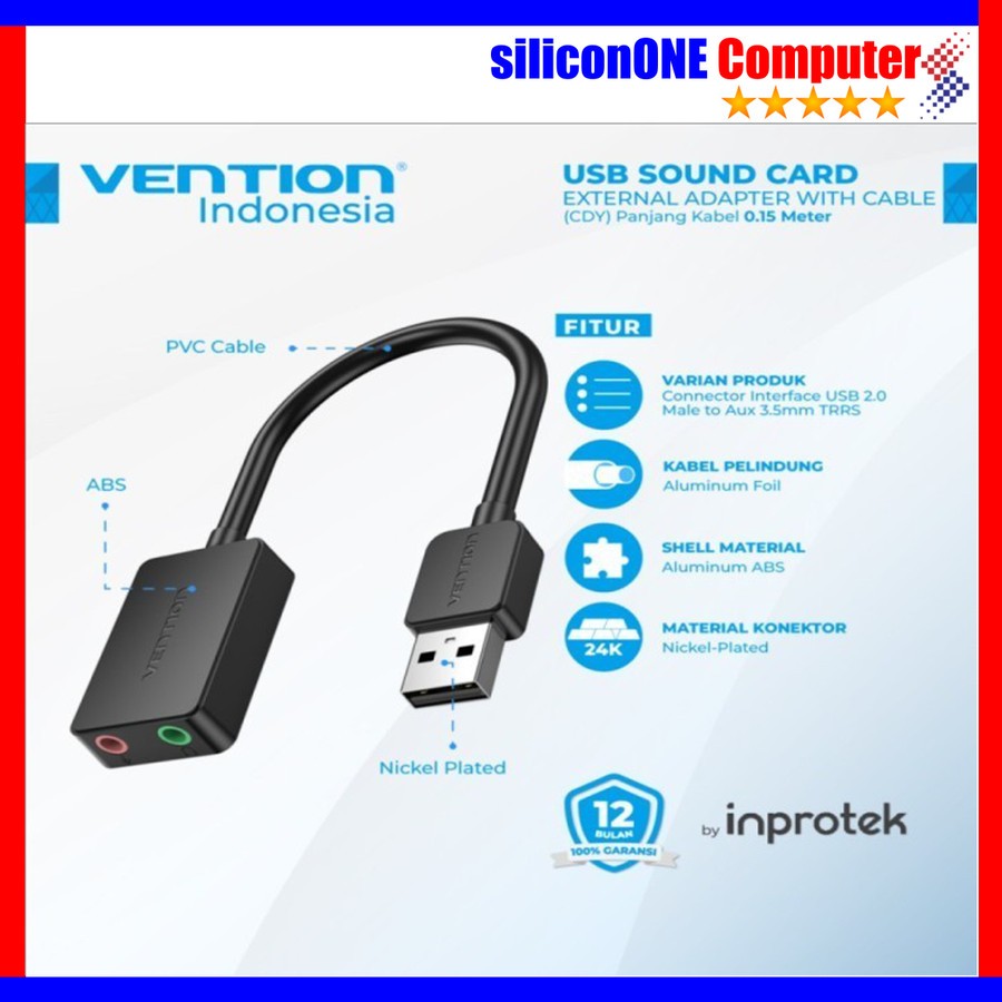 Jual Vention USB Sound Card Universal External Audio Aux 3.5mm | Shopee ...