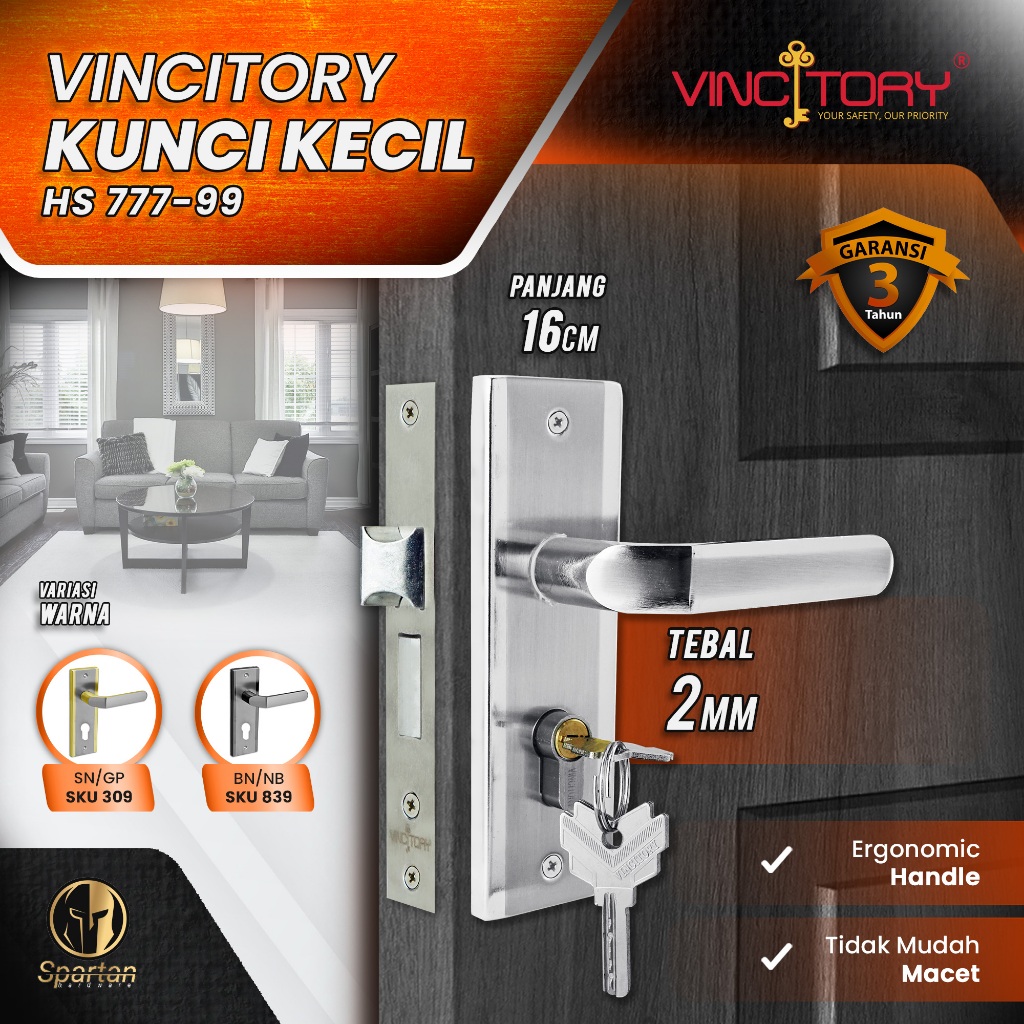 Jual Handle Pintu Rumah / Gagang Pintu Kunci Set Rumah Lengkap Kecil 15 cm HS777-99 Stainless ...