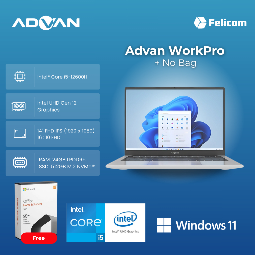 Jual ADVAN WORKPLUS Intel i5-12600H 24GB 512GB 512GB 14" FHD IPS Win11 ...