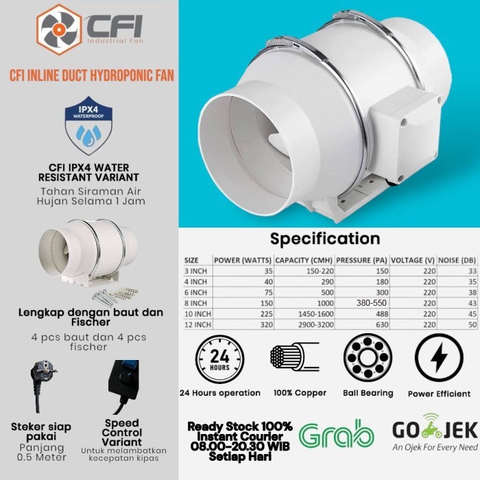Jual 3"/4"/6"/8"/10"/12" Water Resistant Anti Heat Inline Duct Fan/Hydroponic Fan/Mixed Flow Fan ...