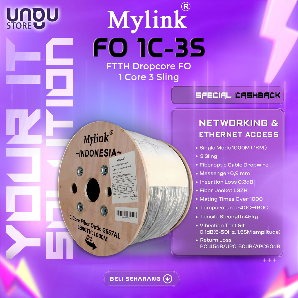 Jual Dropcore FO Mylink 1Core FTTH Dropcore Kabel Fiber Optic Kawat ...