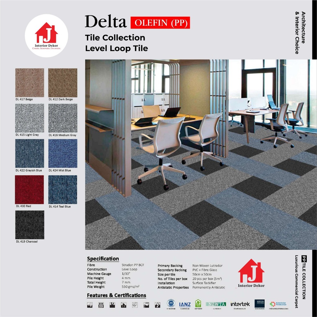 Jual Karpet Tile Delta Polos 7 mm isi 20 pcs per box Jdekor | Shopee Indonesia