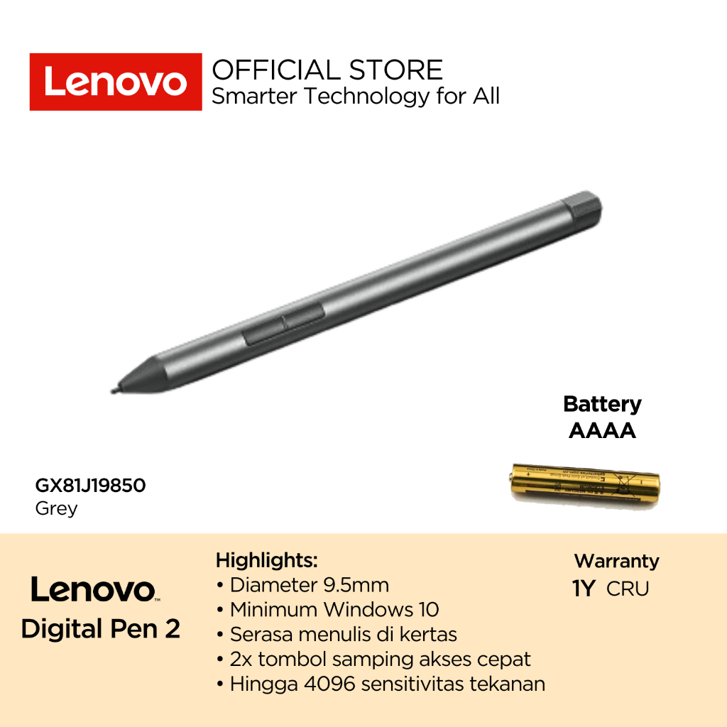 Jual Lenovo Digital Pen 2 GX81J19850 Stylus + Baterai AAAA Battery ...