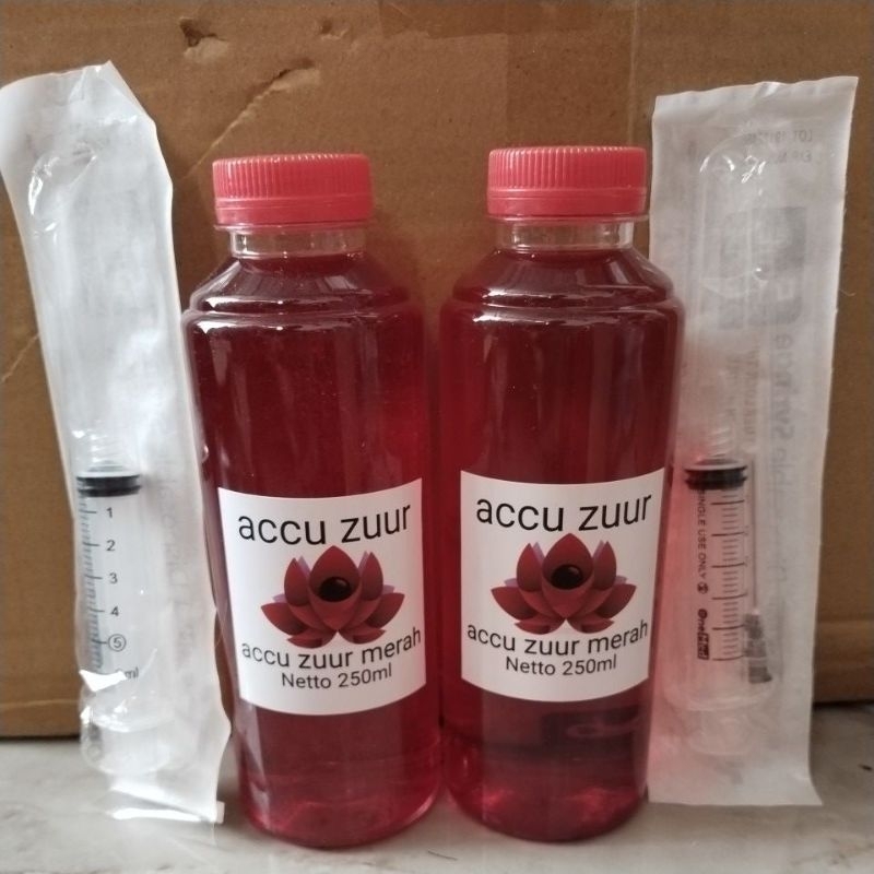 Jual 2 set air aki merah (accu zuur merah & suntikan) | Shopee Indonesia