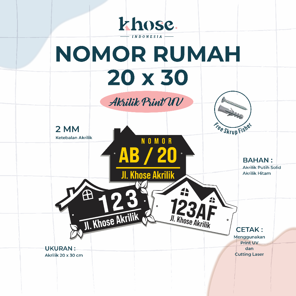 Jual Nomor Rumah Akrilik Print UV 20 x 30 cm / Papan Nomor Alamat Rumah ...