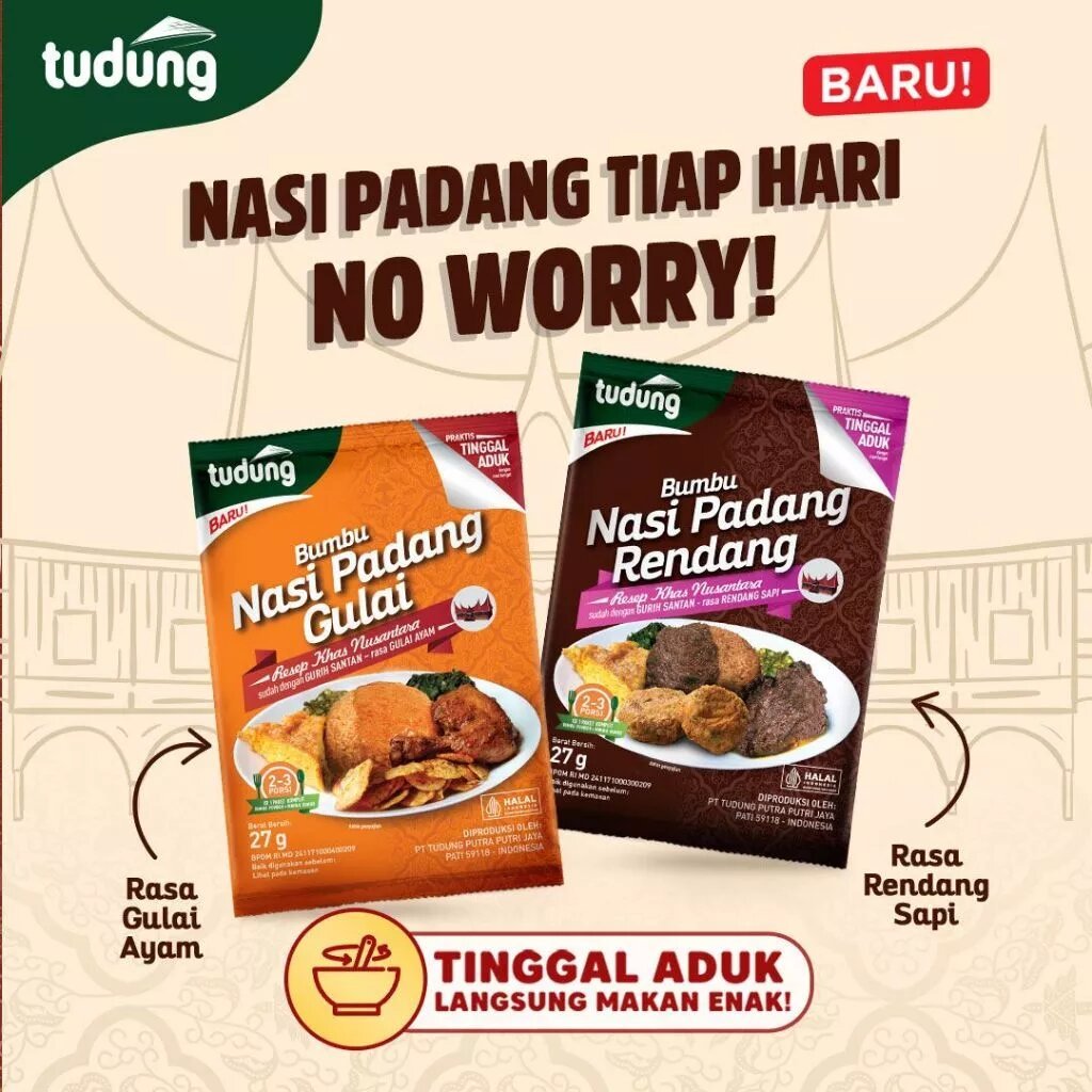 Jual TUDUNG Bumbu Instan Nasi Padang Gulai / Rendang 27gr | Shopee ...