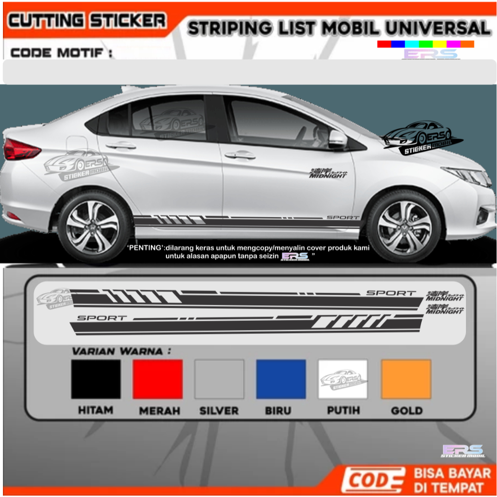 Jual Striping STICKER sepasang Mobil Model Sport bisa untuk jenis sedan ...
