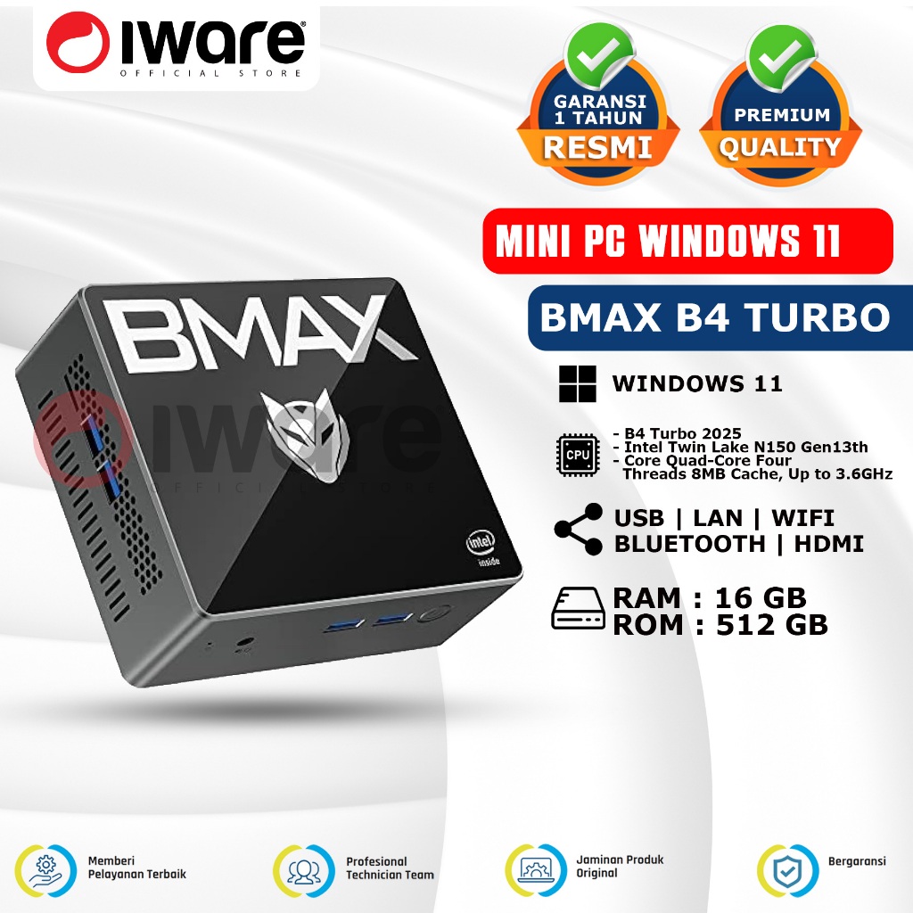 Jual Iware Mini PC Bmax B4 TURBO Intel Twin Lake N150 Gen 13th 16/512GB ...