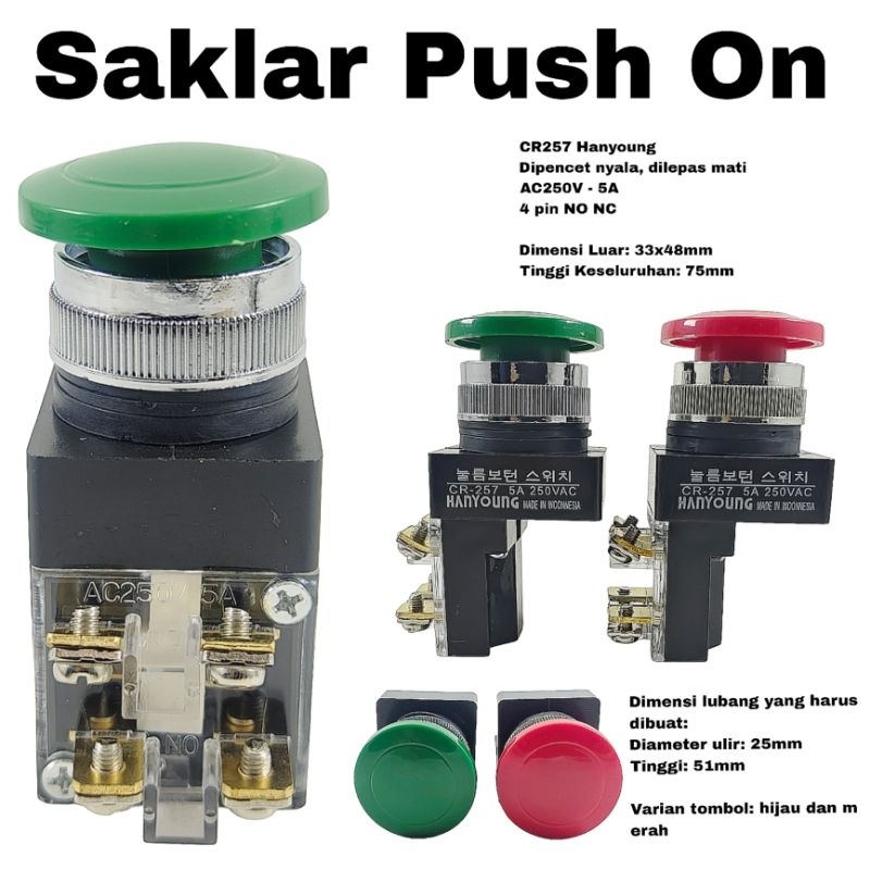 Jual Saklar Push On Button 25mm Hanyoung Switch Tombol Reset Emergency ...