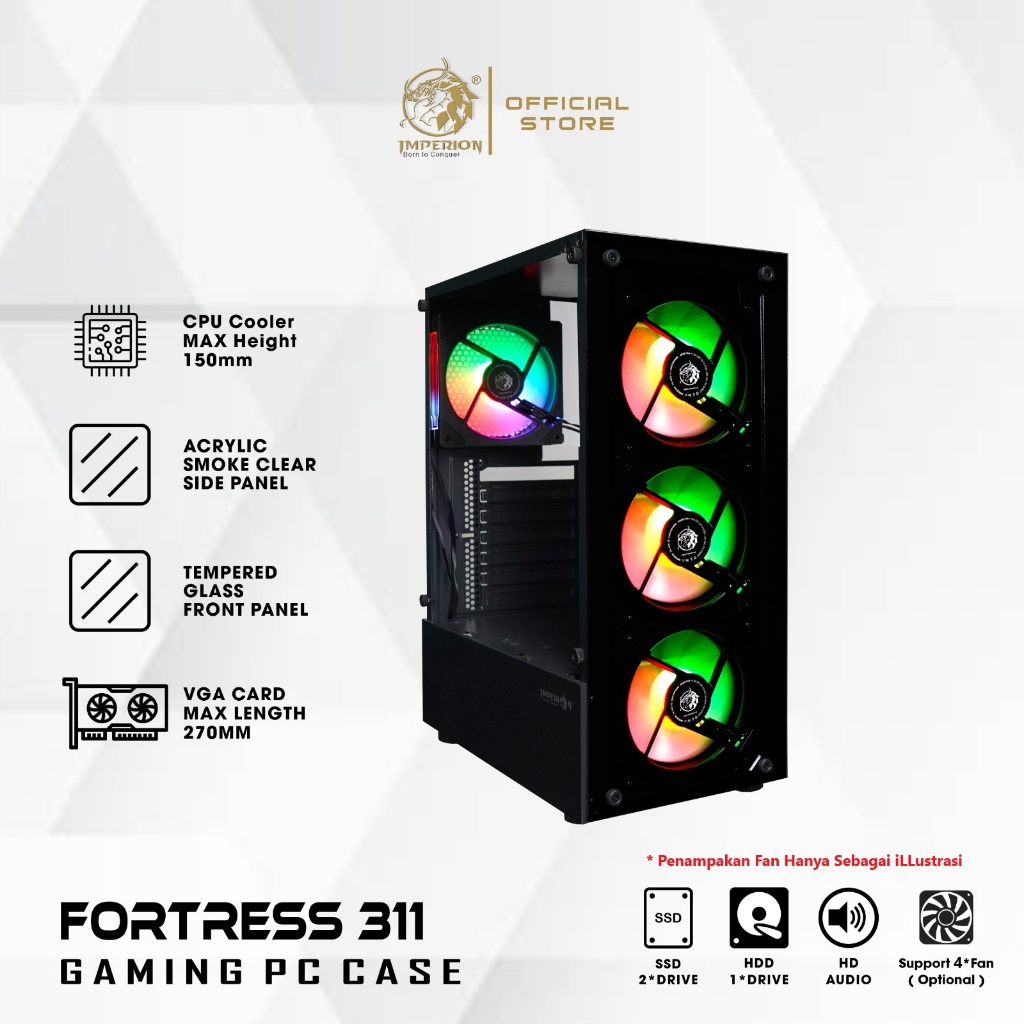 Jual Imperion PC Case Fortress 311 Full Black Tempered Glass | Shopee ...