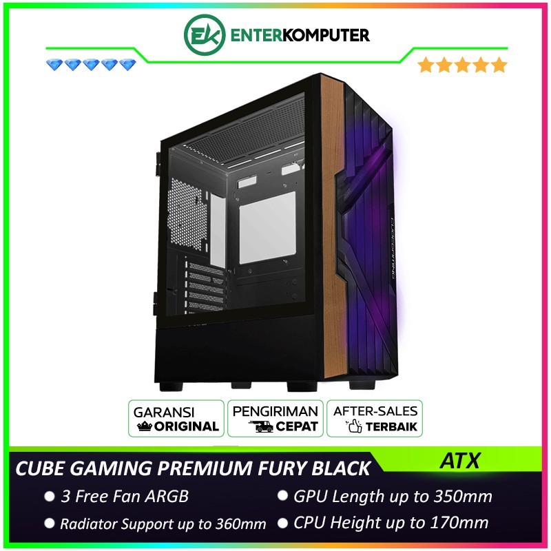 Jual CUBE GAMING PREMIUM FURY BLACK - ATX Gaming Case - Front Mesh with ...