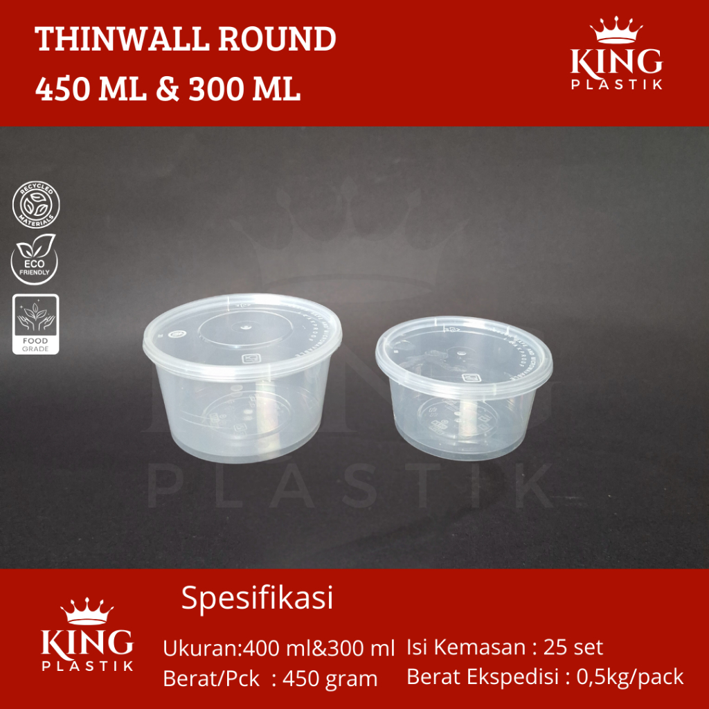 Jual Thinwall Round Klir 300 ml 450ml Mangkok Plastik Bulat Round Alas Datar 300 ml 450ml isi 25 ...