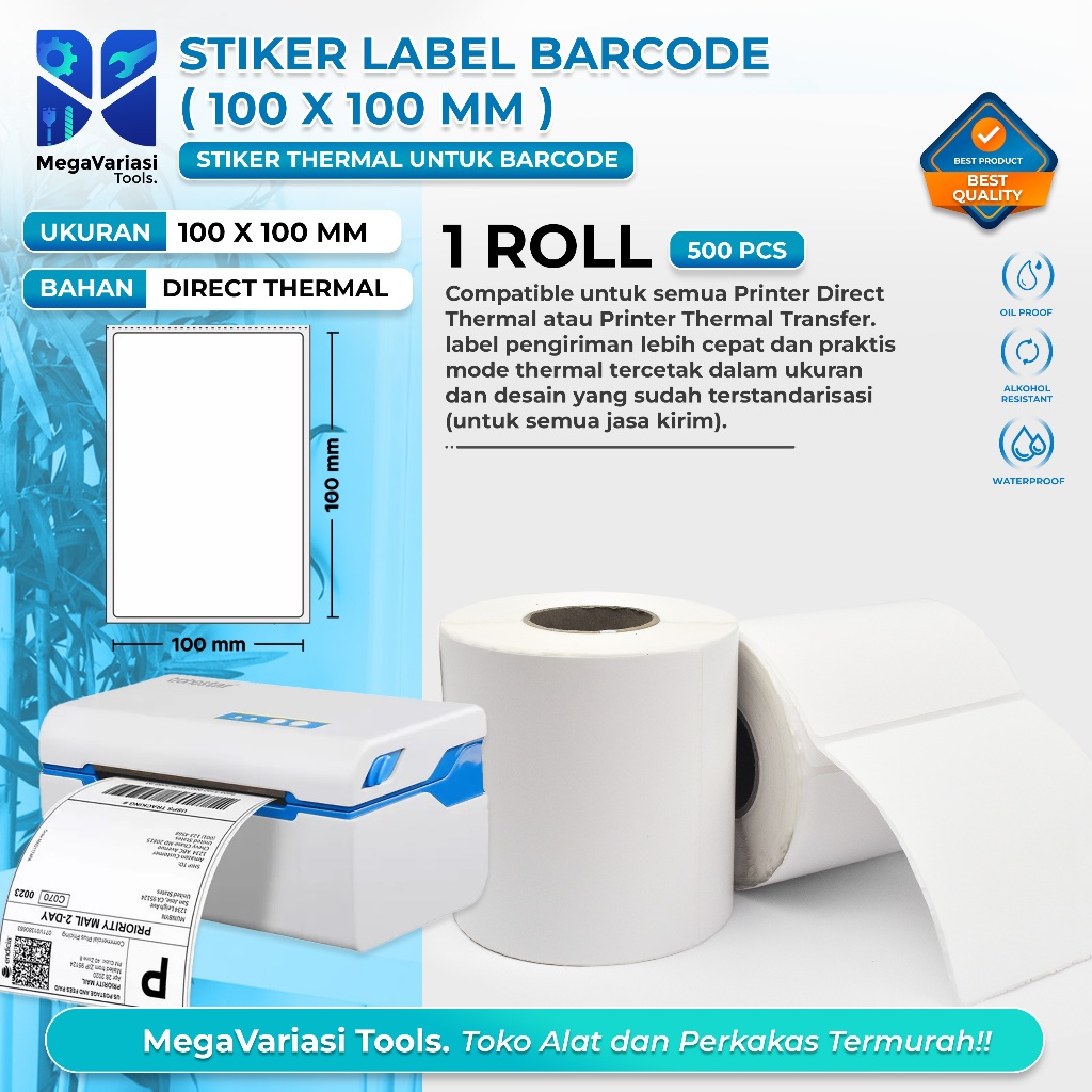 Jual LABEL STICKER THERMAL 100 X 100 isi 500 pcs / BARCODE 100X100 UKURAN A6 | Shopee Indonesia