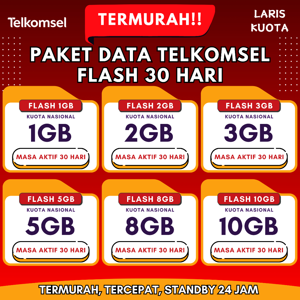 Jual Paket Data Kuota Telkomsel Flash Bulanan 30 Hari Termurah Kualitas ...