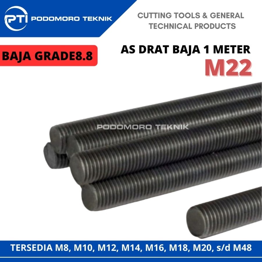 Jual As Drat Baja 8.8 M22 x 1 Meter Long Drat Baja Hitam Grade 8.8 ...