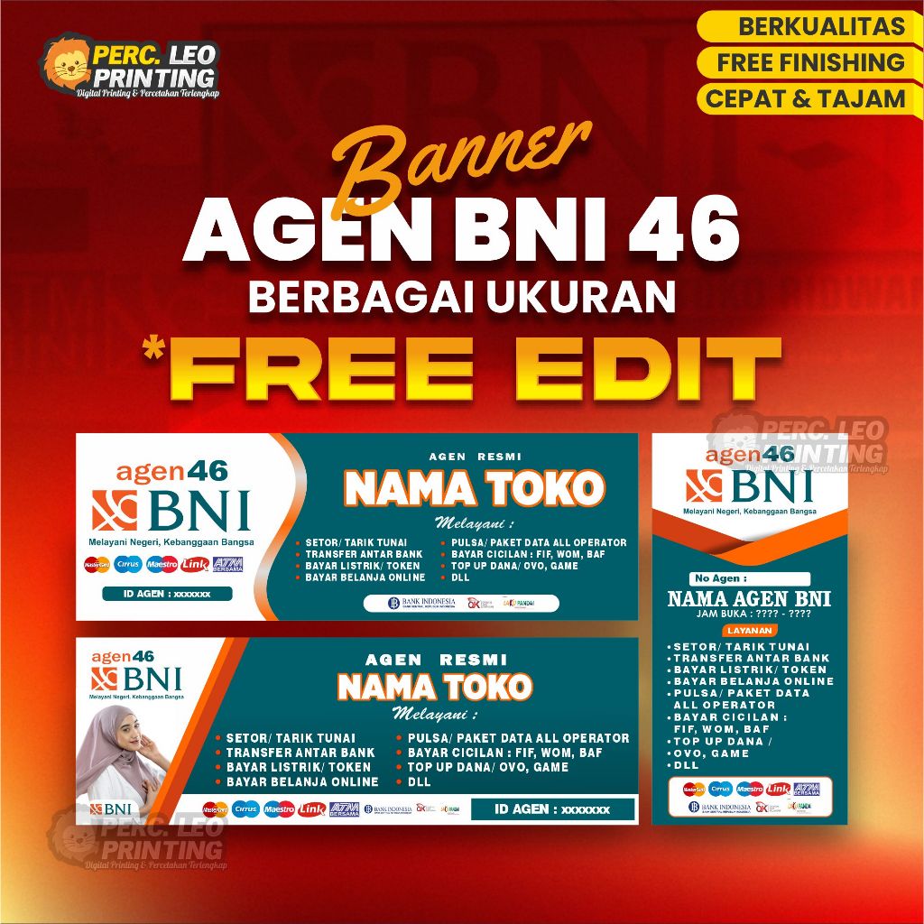 Jual Spanduk Banner AGEN 46 BNI Kios Pembayaran Free Edit ukuran custom ...