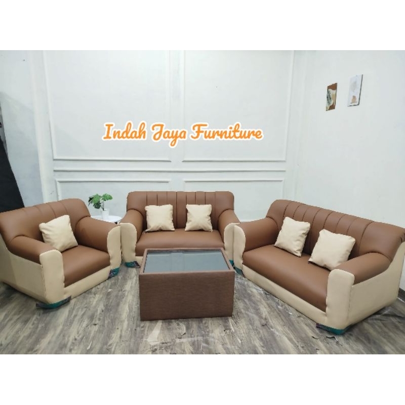 Jual Sofa 221 + Meja Kolam Bahan Kulit/Kalep Warna Kombi | Shopee Indonesia