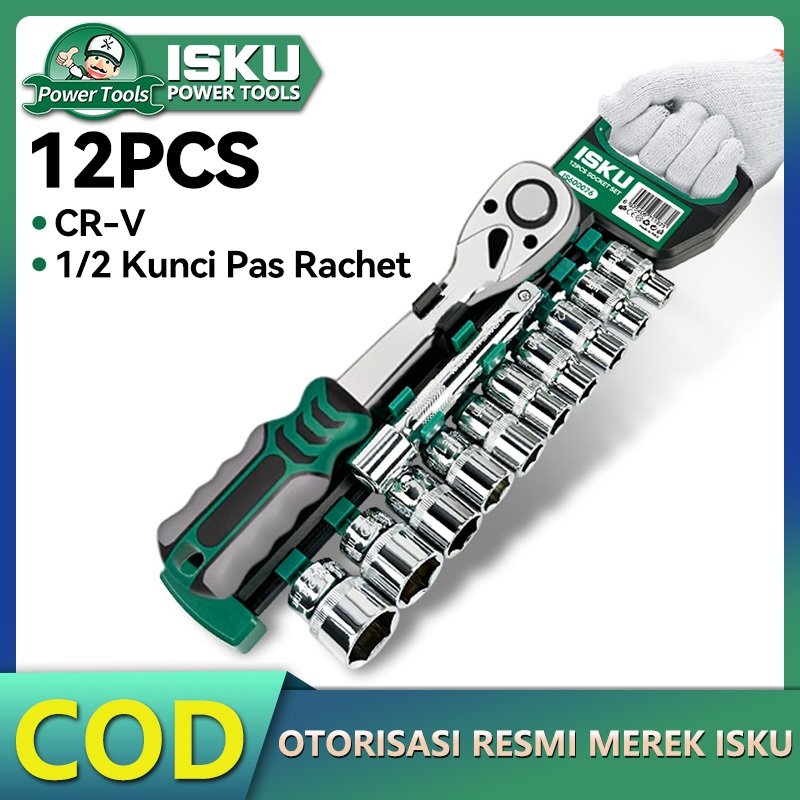 Jual ISKU Kunci Shock set 12Pcs Drive Socket 1/2 Inch Socket Wrench Set ...