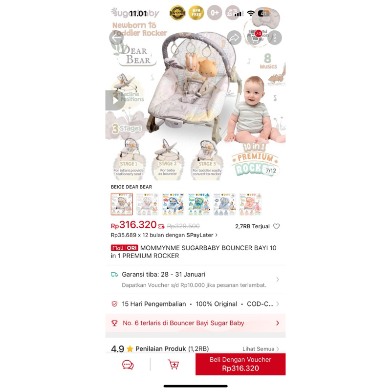 Jual BACA DESKRIPSI - Sugar Baby Bouncer Preloved lengkap dengan box ...