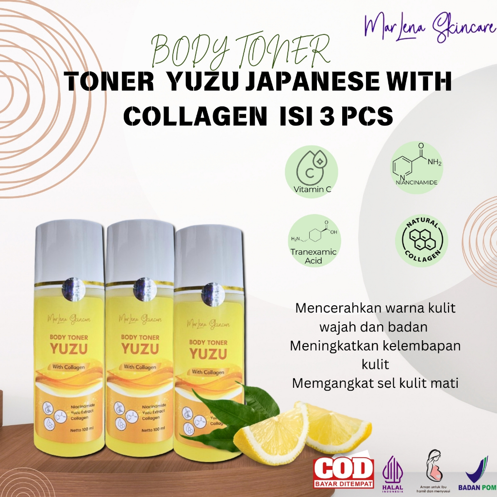 Jual BODY TONER KUNING YUZU WITH COLLAGEN 3 PCS WHITENING TONER STRONG ...