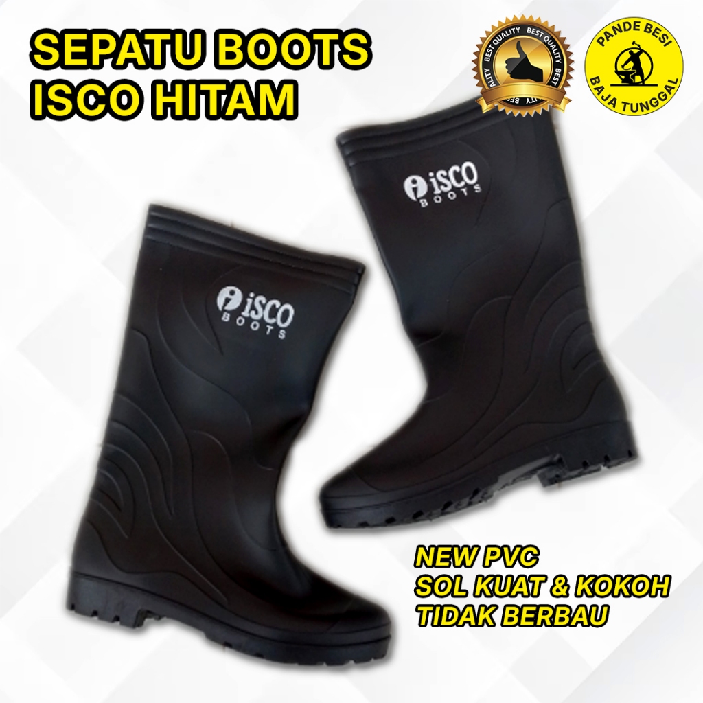 Jual Sepatu Boot Hitam / Boots Kerja Proyek ISCO ( Safety - Karet ...