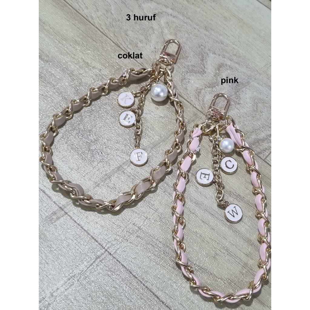Jual GANTUNGAN HP / TALI HP RANTAI COMBINASI KULIT IMITASI + 3 HURUF ...