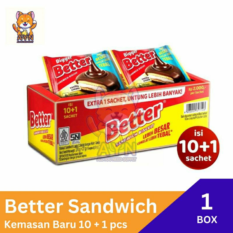 Jual Better Sandwich Cream Vanilla 27 gr Kemasan Baru (1 Box isi 10 + 1 ...