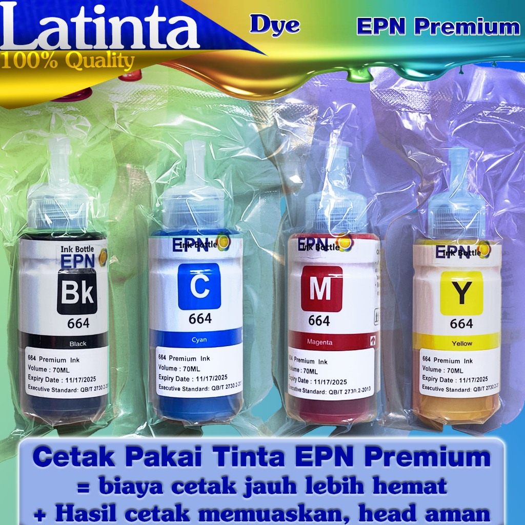 Jual Tinta 664 / 6641 / 6642 / 6643 / 6644 Premium EPN Kompatibel Epson T664 untuk Printer L100 ...