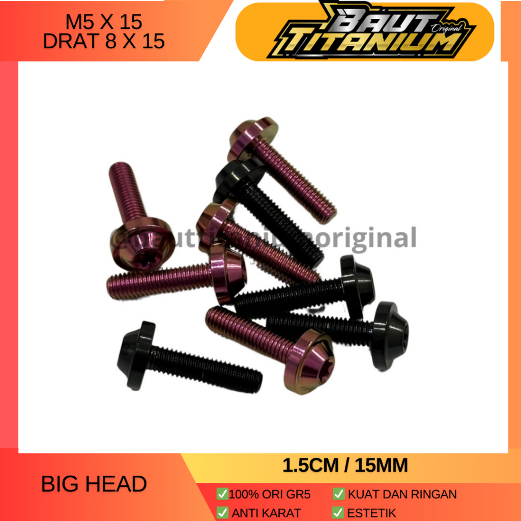 Jual Baut Titanium Gr5 m5x15 Drat 8 x 15 Big head | Shopee Indonesia