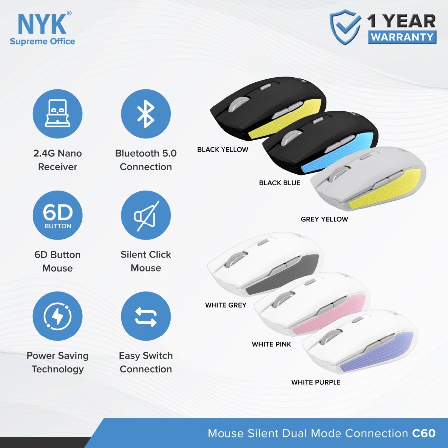 Jual NYK Mouse Silent Dual Mode Connection Bluetooth + Wireless ...