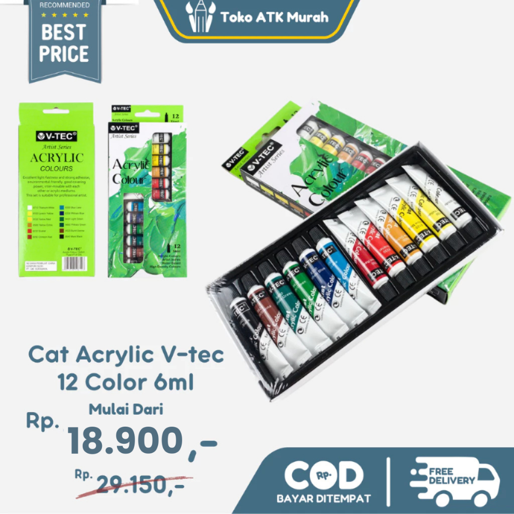 Jual Cat Acrylic V-tec 6Ml 12 warna VT-612 Cat Acrilic Vtec 6ml Cat Akrilik Vtec | Shopee Indonesia