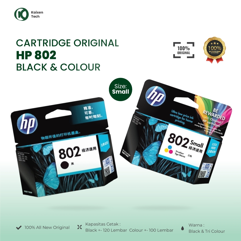 Jual Tinta HP 802 Black Hitam Colour Warna Original CH561ZZ CH562ZZ ...