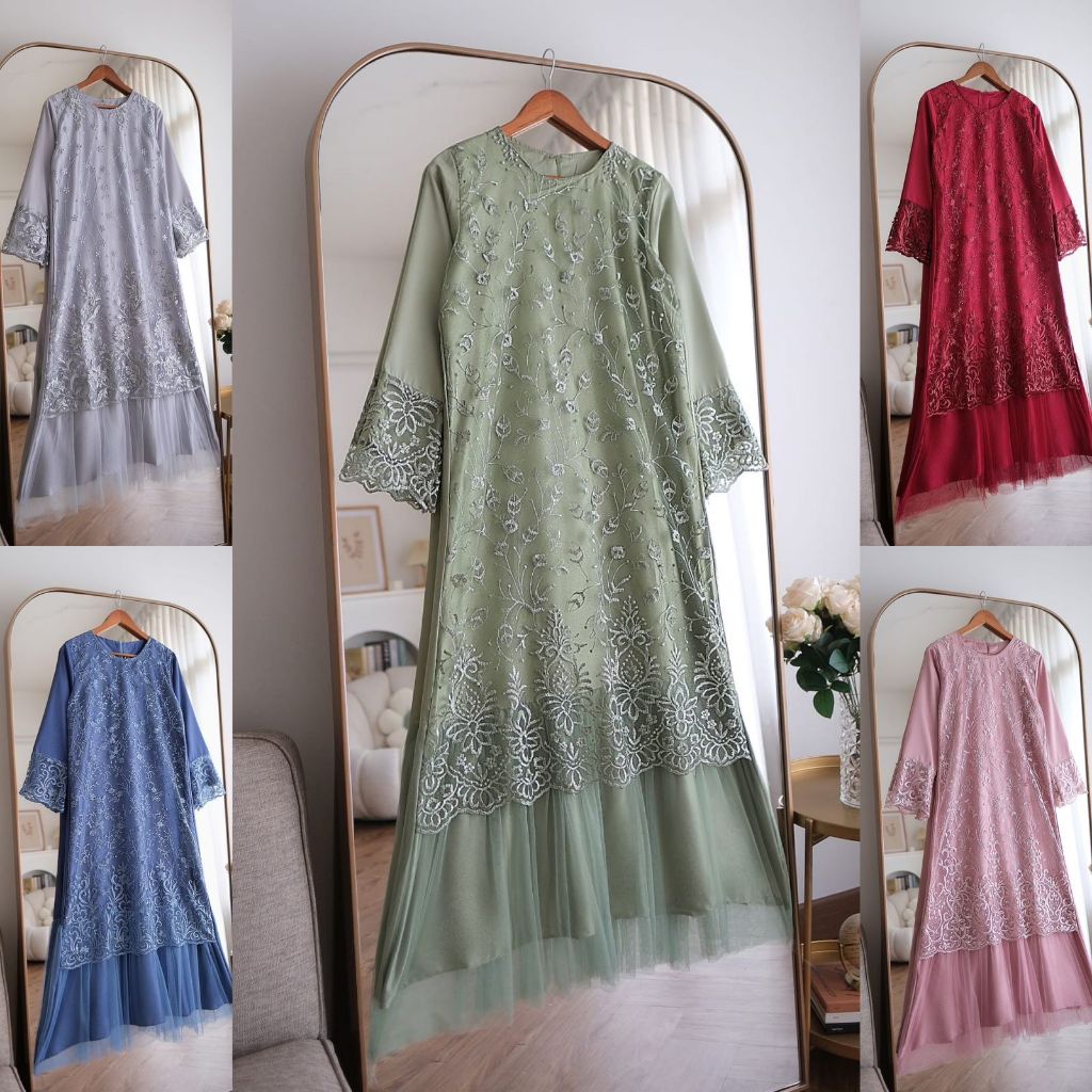Jual (RealPict) GAMIS NAZWA 8 WARNA / MAXI ALLSIZE - JUMBO XXL / PESTA BRUKAT TILLE / GAMIS ...