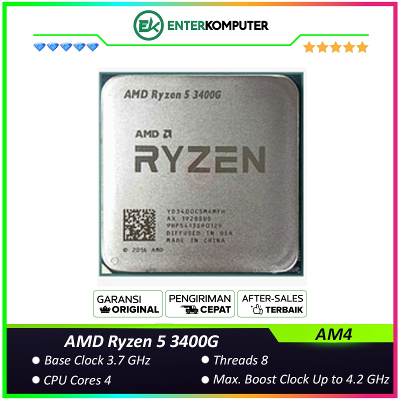 Jual AMD Ryzen 5 3400G 3.7GHz Up To 4.2GHz Cache 4MB 65W AM4 [Tray] - 4 ...