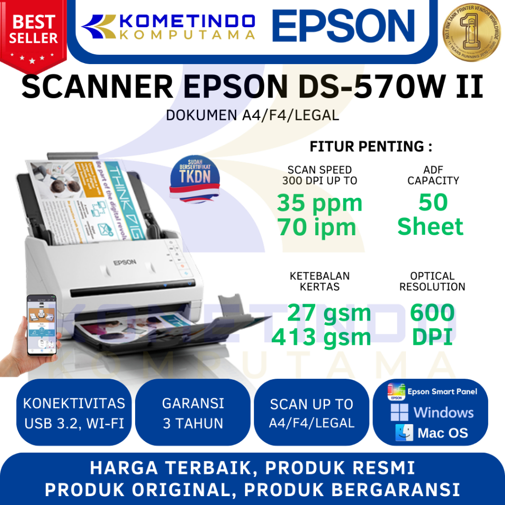 Jual TKDN DS570WII (35ppm / 70ipm) - Epson WorkForce DS-570WII A4 ...