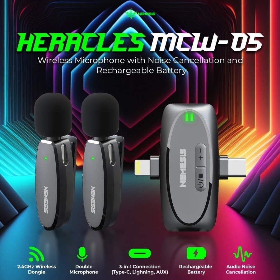 Jual Microphone Wireless 2.4Ghz Clip ON 3 In 1 Heracles MCW-05 NYK ...